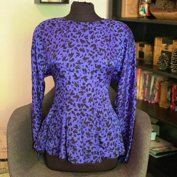 Tops | Vintage Patterned Midnight Blue 8s Style Top | Poshmark